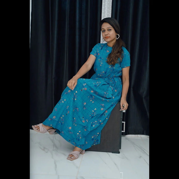 Maternity Frock Maxi Dress with Collar and Feeding Zips